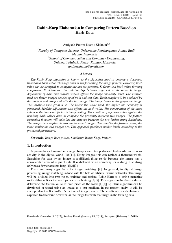 (PDF) Rabin-Karp Elaboration in Comparing Pattern Based on Hash Data
