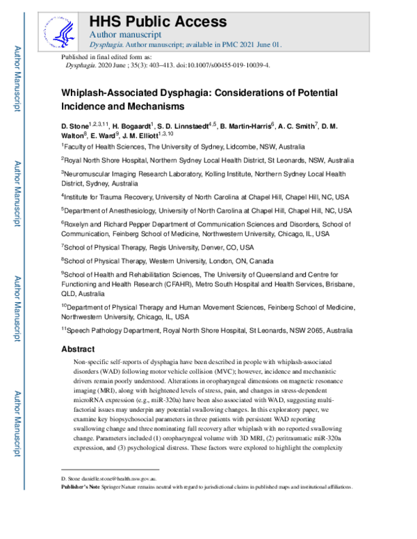 (PDF) Whiplash-Associated Dysphagia: Considerations of Potential ... (PDF) Whiplash-Associated Dysphagia: Considerations of Potential ...