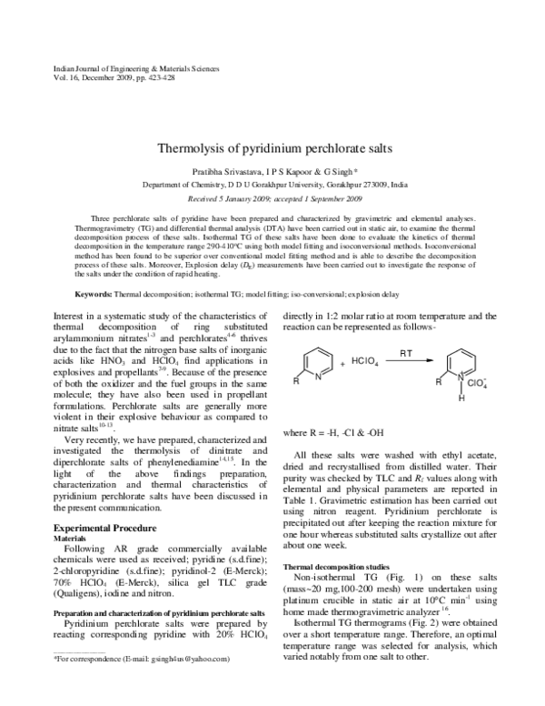 (PDF) Thermolysis of pyridinium perchlorate salts