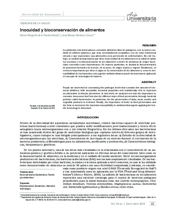 (PDF) Inocuidad y bioconservación de alimentos