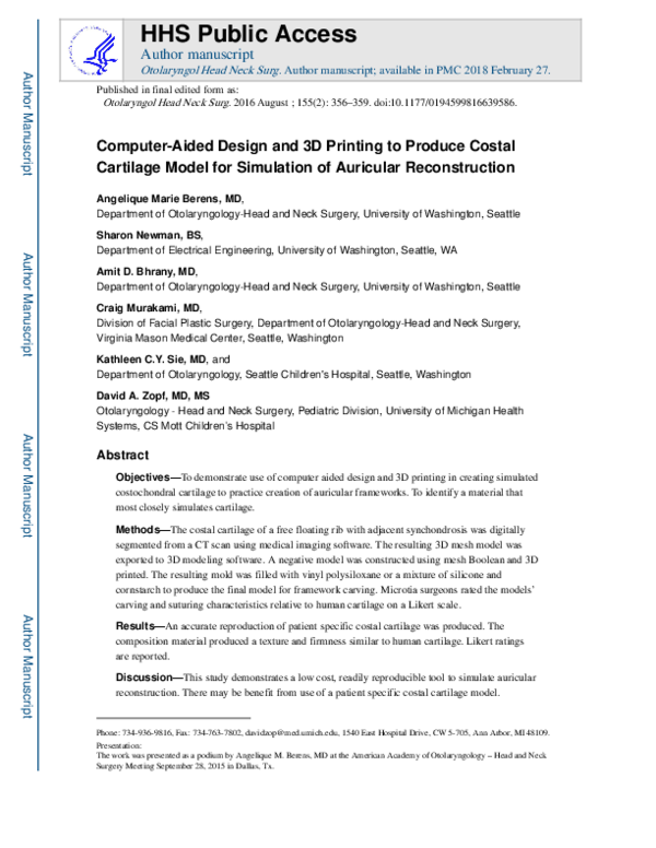 (PDF) Computer-Aided Design and 3D Printing to Produce a Costal Cartilage Model for Simulation ...