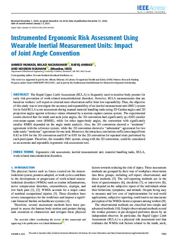 (PDF) Instrumented Ergonomic Risk Assessment Using Wearable Inertial ...