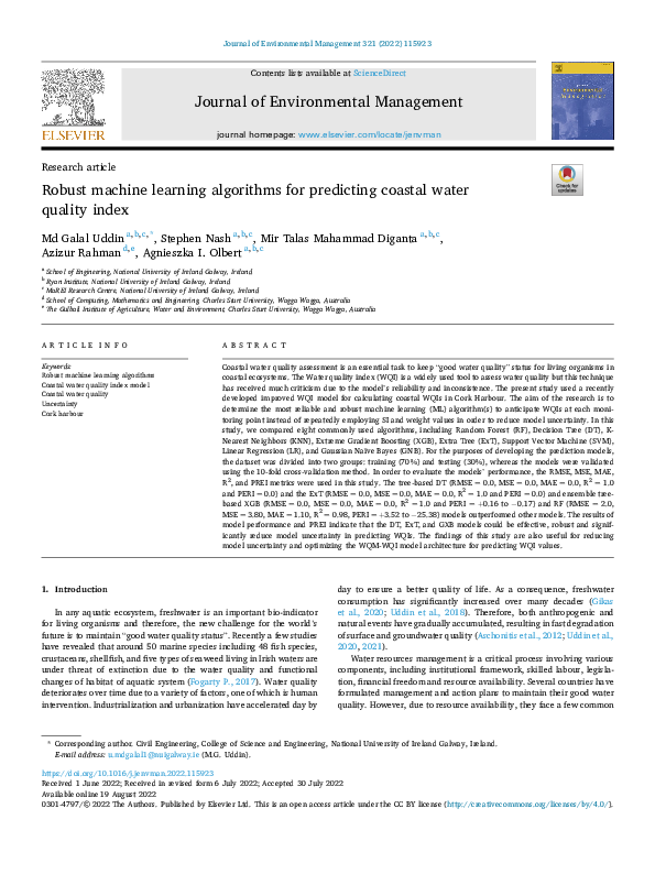 (PDF) Robust machine learning algorithms for predicting coastal water ... (PDF) Robust machine learning algorithms for predicting coastal water ...