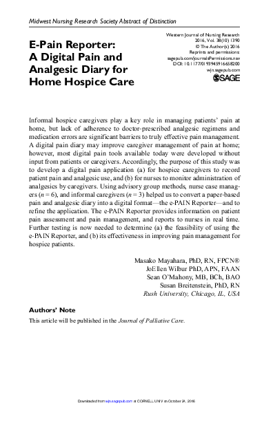 (PDF) E-Pain Reporter: A Digital Pain and Analgesic Diary for Home ...
