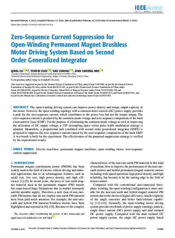 Pdf Zero Sequence Current Suppression For Open Winding Permanent 3080
