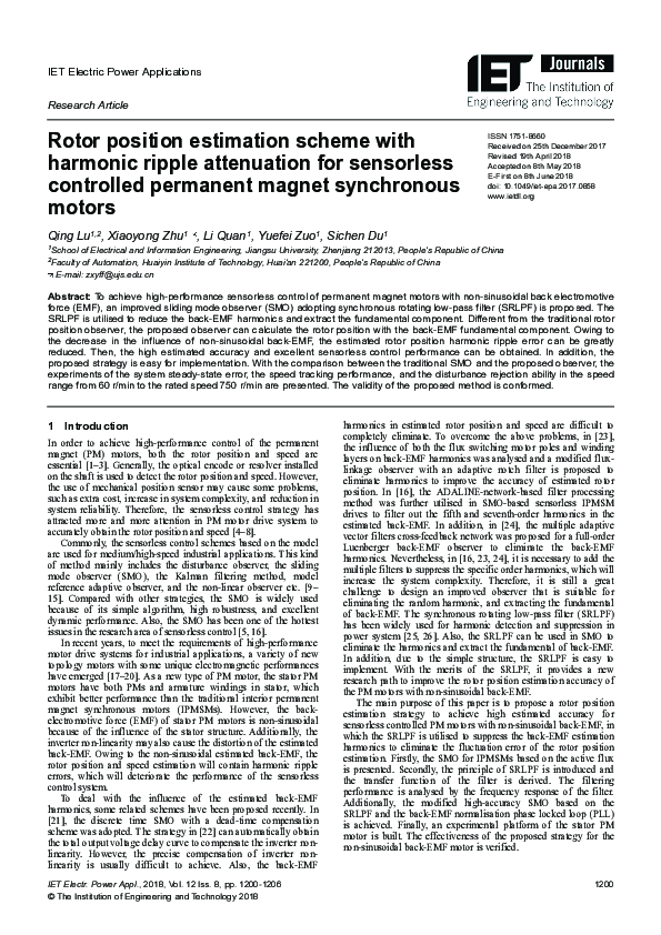 (PDF) Rotor position estimation scheme with harmonic ripple attenuation for sensorless ...
