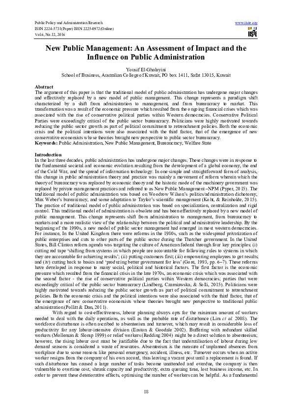 (PDF) New Public Management: An Assessment of Impact and the Influence ...