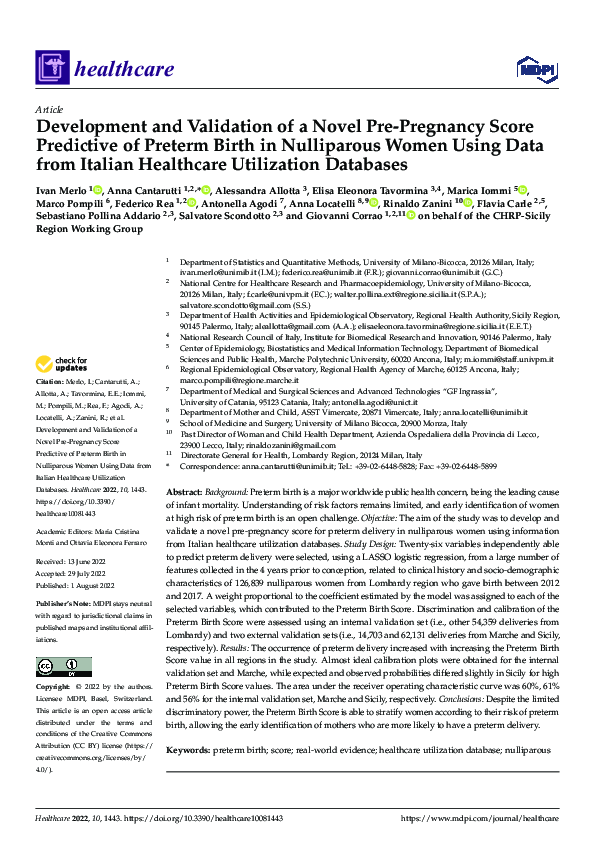 (PDF) Development and Validation of a Novel Pre-Pregnancy Score Predictive of Preterm Birth in ...