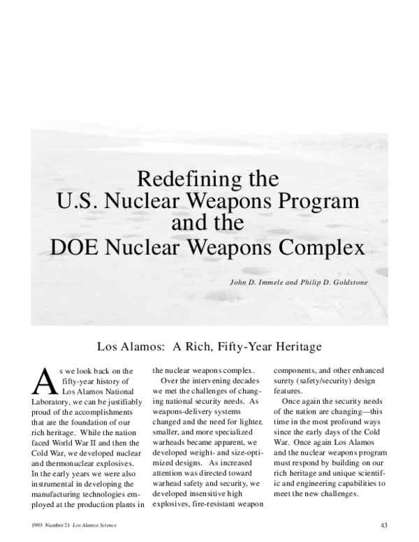 (PDF) Redefining the U . S . Nuclear Weapons Program and the DOE ...