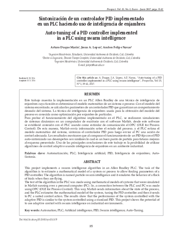 (PDF) Sintonización De Un Controlador PID En Un PLC Haciendo Uso De Inteligencia De Enjambres ...