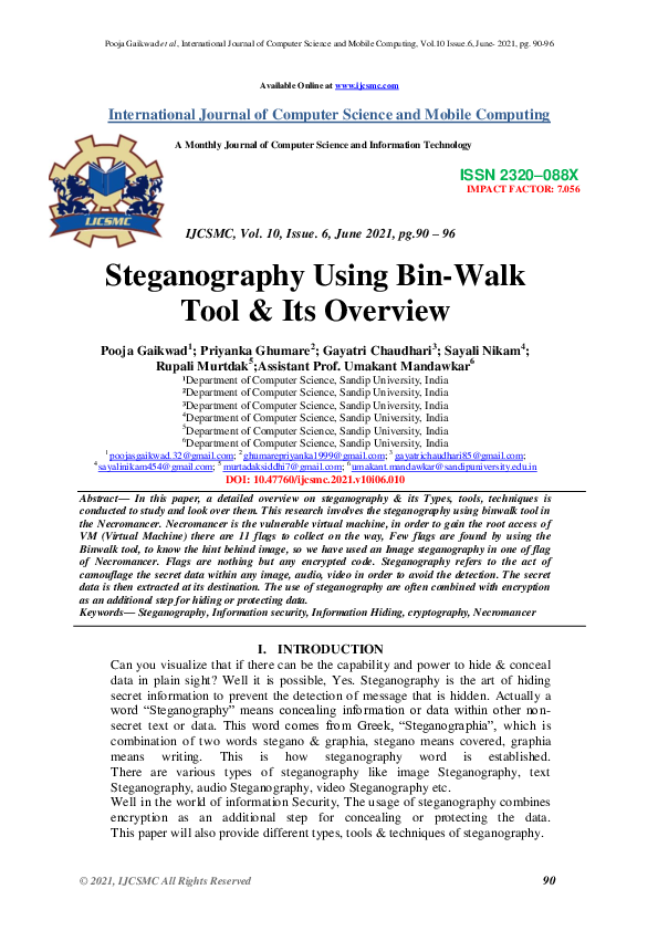 (PDF) Steganography Using Bin-Walk Tool Its Overview﻿ | Pooja Gaikwad ...