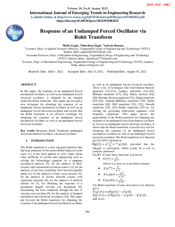 (PDF) Response of an Undamped Forced Oscillator via Rohit Transform