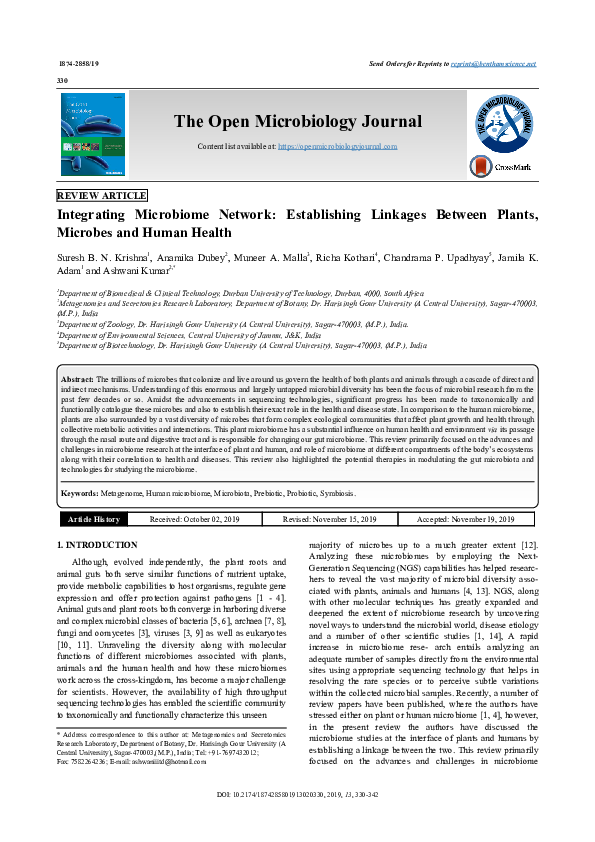 (PDF) Integrating Microbiome Network: Establishing Linkages Between Plants, Microbes and Human ...