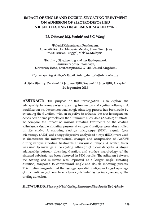 (PDF) Impact of Single and Double Zincating Treatment on Adhesion of ...