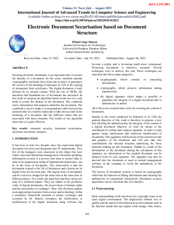 (PDF) Electronic Document Securisation based on Document Structure