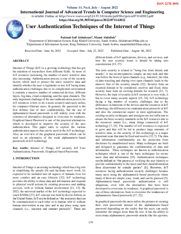 (PDF) User Authentication Techniques of the Internet of Things