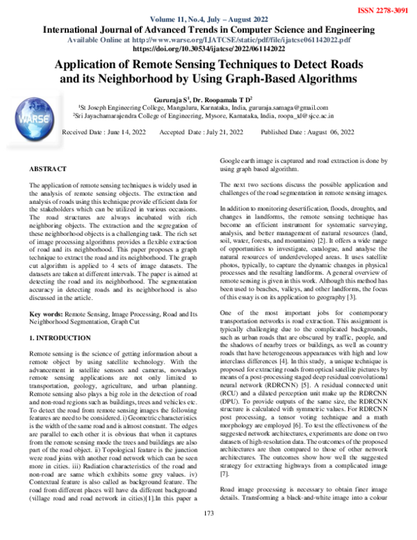 Pdf Application Of Remote Sensing Techniques To Detect Roads And Its Neighborhood By Using
