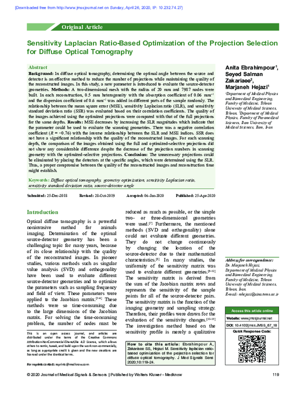 (PDF) Sensitivity Laplacian Ratio-Based Optimization of the Projection Selection for Diffuse ...