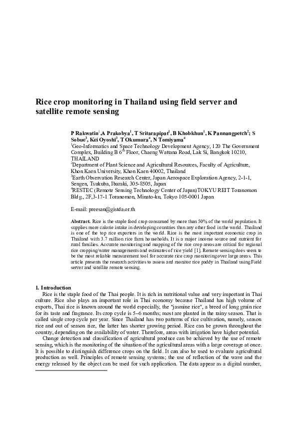 (PDF) Rice Crop Monitoring in Thailand Using Field Server and Satellite ...