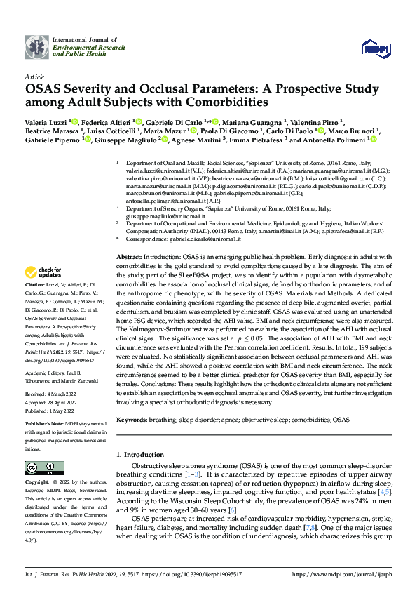 (PDF) OSAS Severity and Occlusal Parameters: A Prospective Study among Adult Subjects with ...