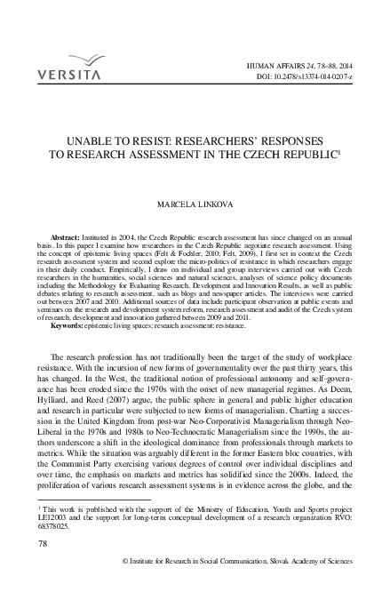 (PDF) Unable to resist: Researchers’ responses to research assessment ...