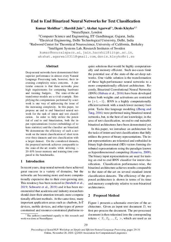 Pdf End To End Binarized Neural Networks For Text Classification