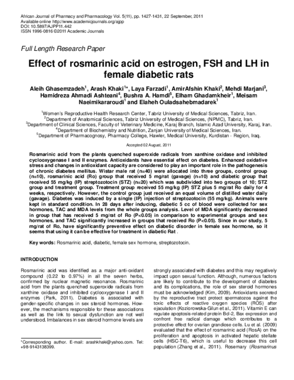 (PDF) Effect of rosmarinic acid on estrogen, FSH and LH in female ...