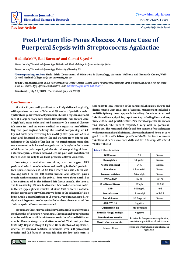 (PDF) Post-Partum Ilio-Psoas Abscess. A Rare Case of Puerperal Sepsis ...