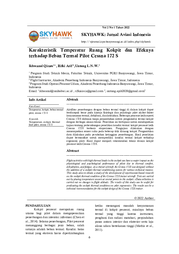 (PDF) Karakteristik Temperatur Ruang Kokpit dan Efeknya terhadap Beban ...