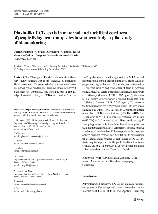 (PDF) Dioxin-like PCB levels in maternal and umbilical cord sera of ...