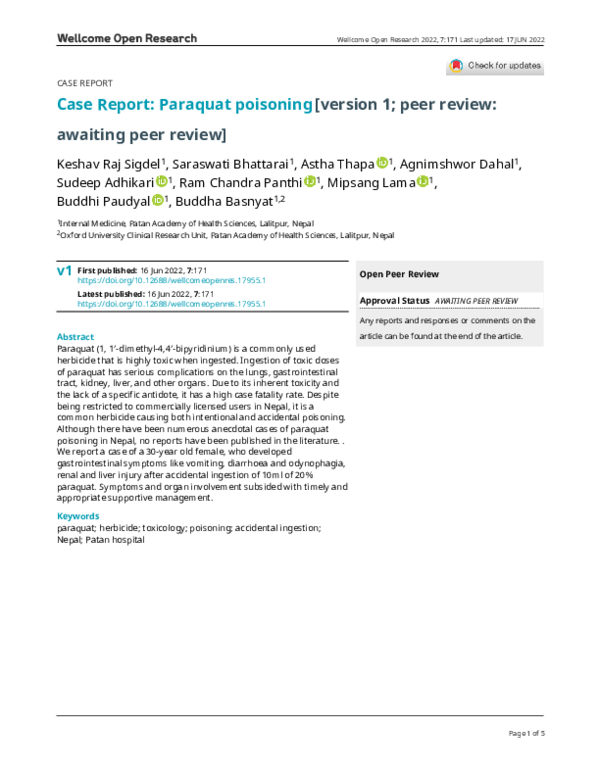 (PDF) Case Report: Paraquat poisoning