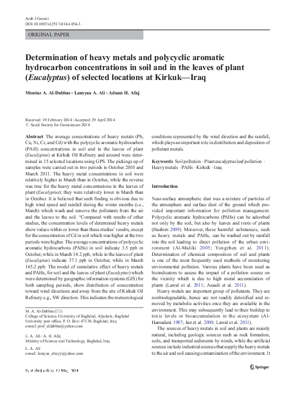 (PDF) Determination of heavy metals and polycyclic aromatic hydrocarbon concentrations in soil ...