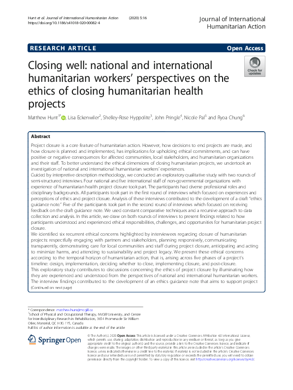 (PDF) Closing well: national and international humanitarian workers ...