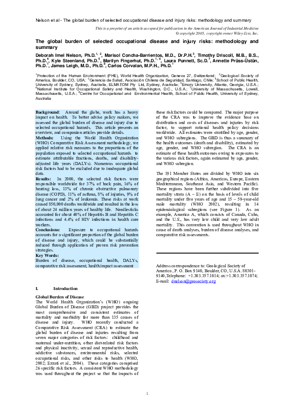 (PDF) The global burden of selected occupational diseases and injury ...