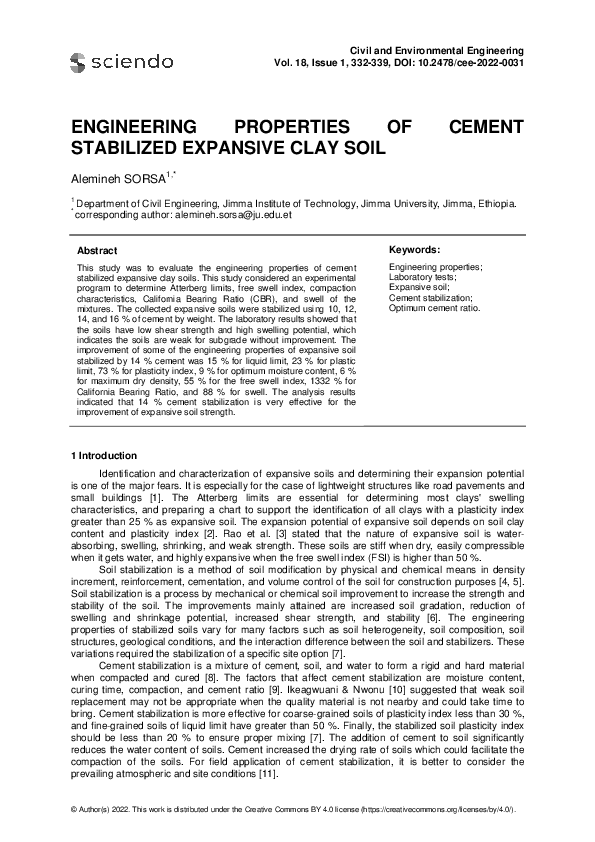 (PDF) Engineering Properties of Cement Stabilized Expansive Clay Soil