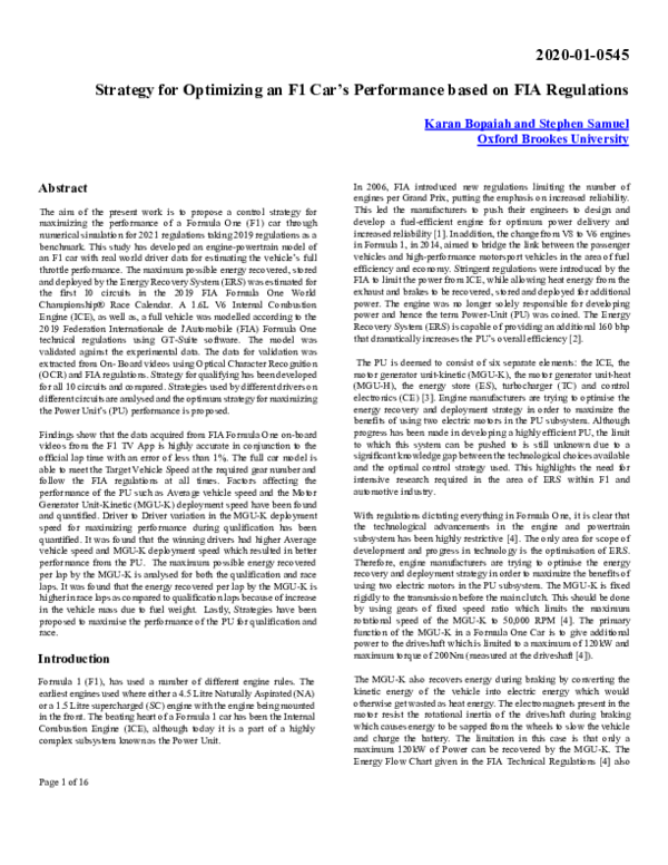 (PDF) Strategy for Optimizing an F1 Car’s Performance Based on FIA ...