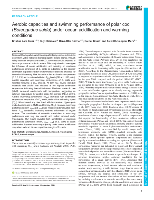 (PDF) Aerobic capacities and swimming performance of polar cod ...