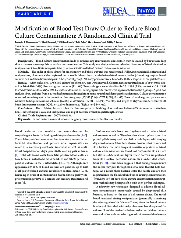 (PDF) Modification of Blood Test Draw Order to Reduce Blood Culture ...