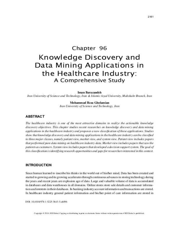 (PDF) Knowledge Discovery and Data Mining Applications in the Healthcare Industry