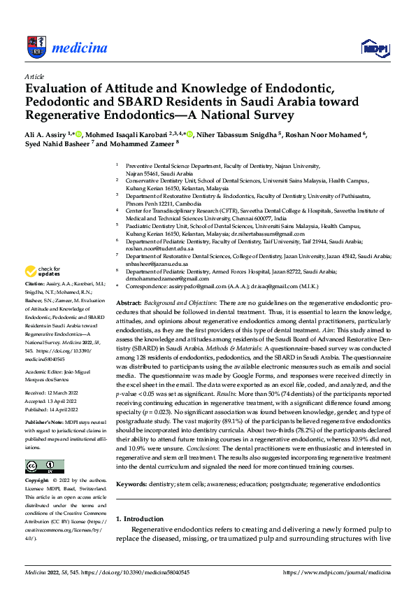 (PDF) Evaluation of Attitude and Knowledge of Endodontic, Pedodontic ...