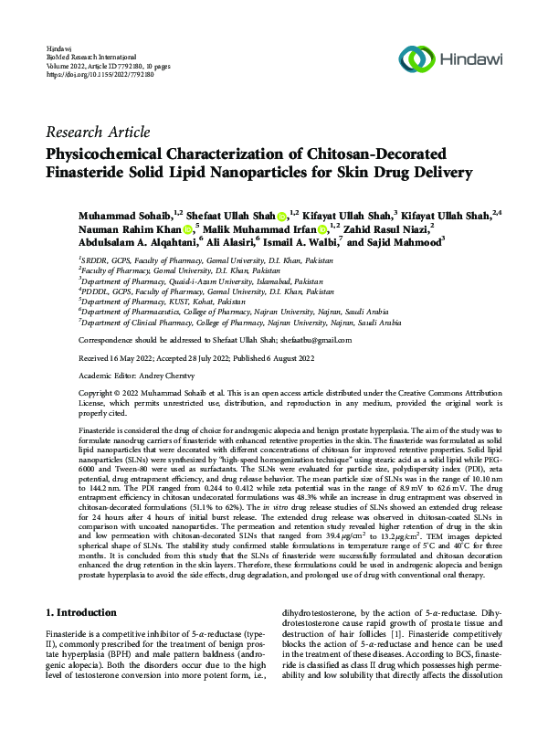 (PDF) Physicochemical Characterization of Chitosan-Decorated Finasteride Solid Lipid ...