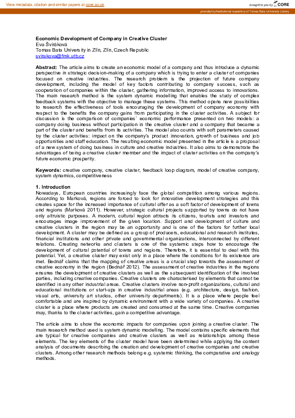 (PDF) Economic development of company in creative cluster