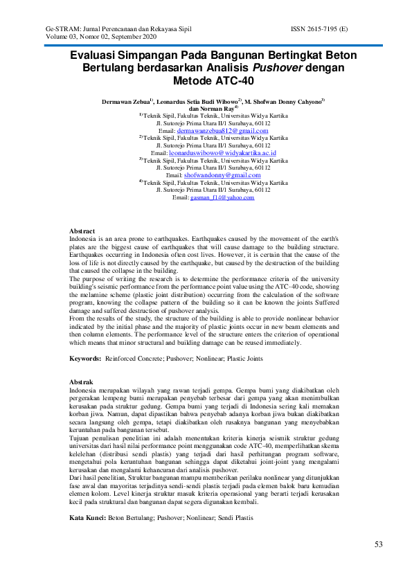 (PDF) Evaluasi Simpangan Pada Bangunan Bertingkat Beton Bertulang berdasarkan Analisis Pushover ...