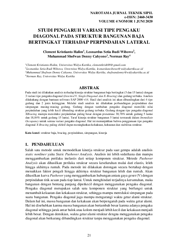 (PDF) Studi Pengaruh Variasi Tipe Pengaku Diagonal Pada Struktur ...