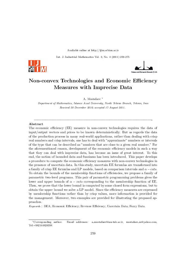 (PDF) Non-convex Technologies and Economic Efficiency Measures with Imprecise Data