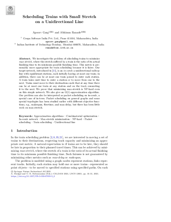 Pdf Scheduling Trains With Small Stretch On A Unidirectional Line Abhiram Ranade