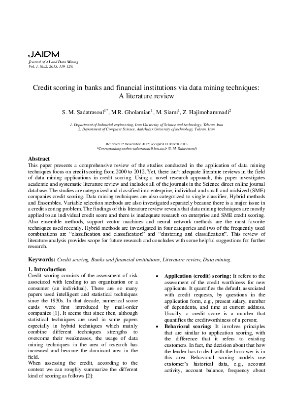Pdf Credit Scoring In Banks And Financial Institutions Via Data Mining Techniques A