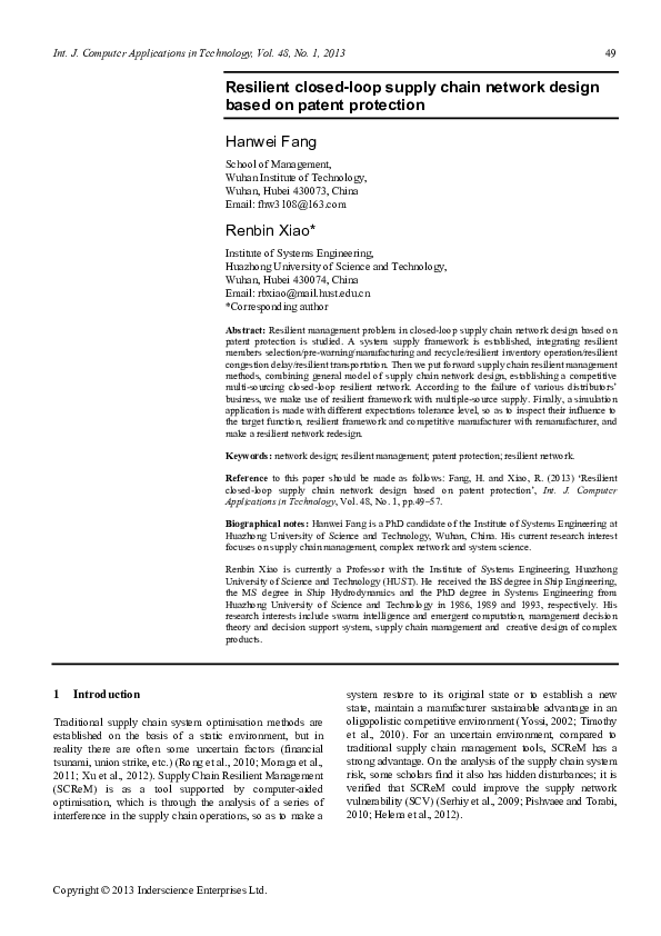 Pdf Resilient Closed Loop Supply Chain Network Design Based On Patent