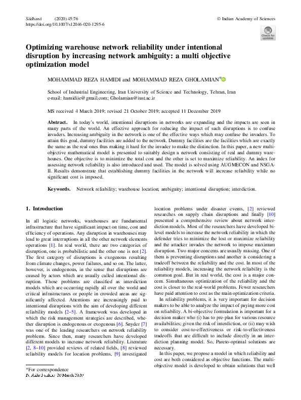(PDF) Optimizing warehouse network reliability under intentional ...