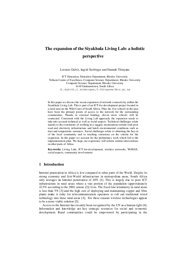 (PDF) The Expansion of the Siyakhula Living Lab: A Holistic Perspective